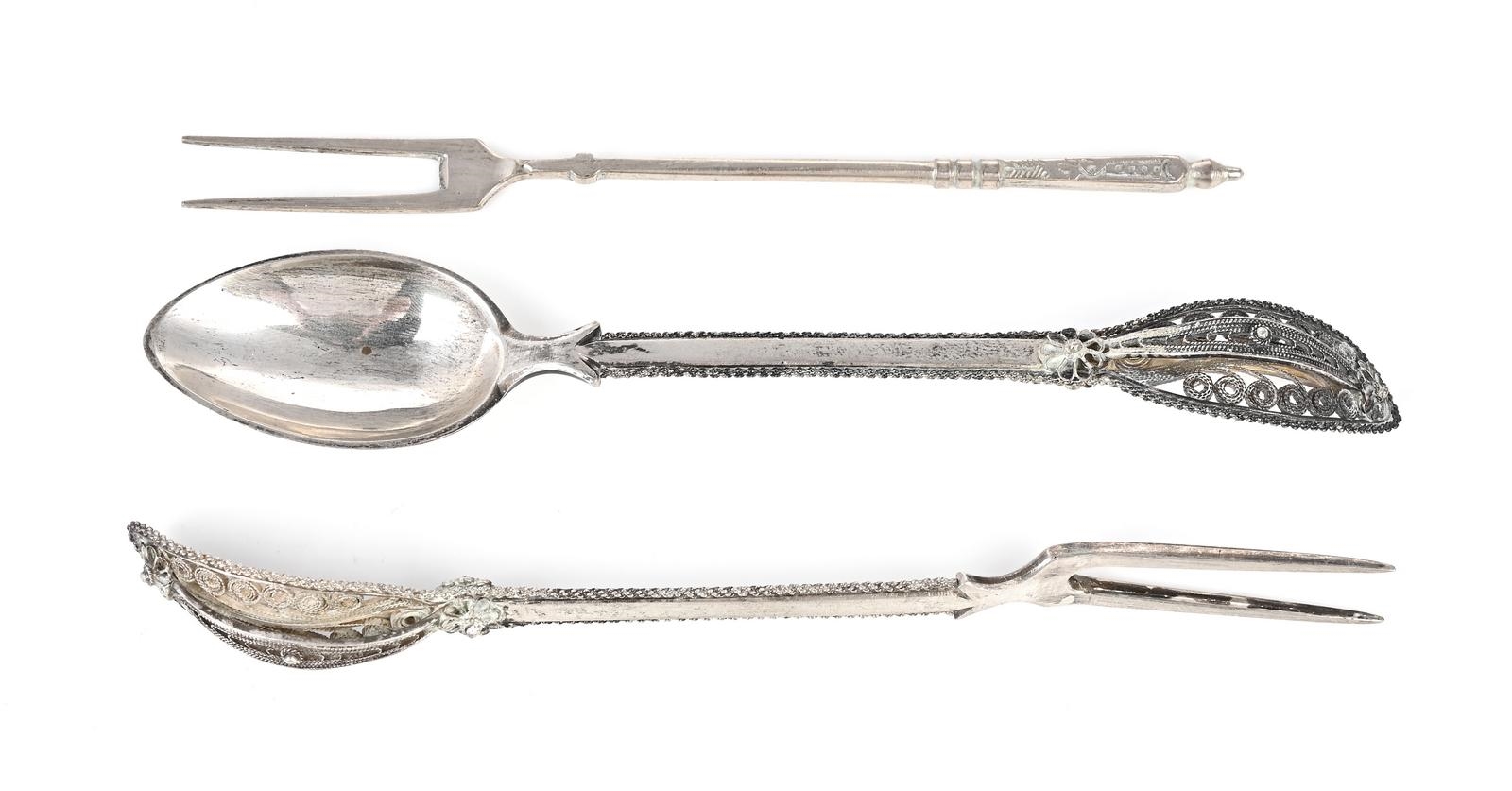 Silver | Set of ten silver unmarked filigree topped spoons matching ...