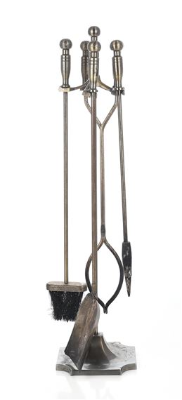 STEEL | Brass plated steel fire irons on stand | MutualArt