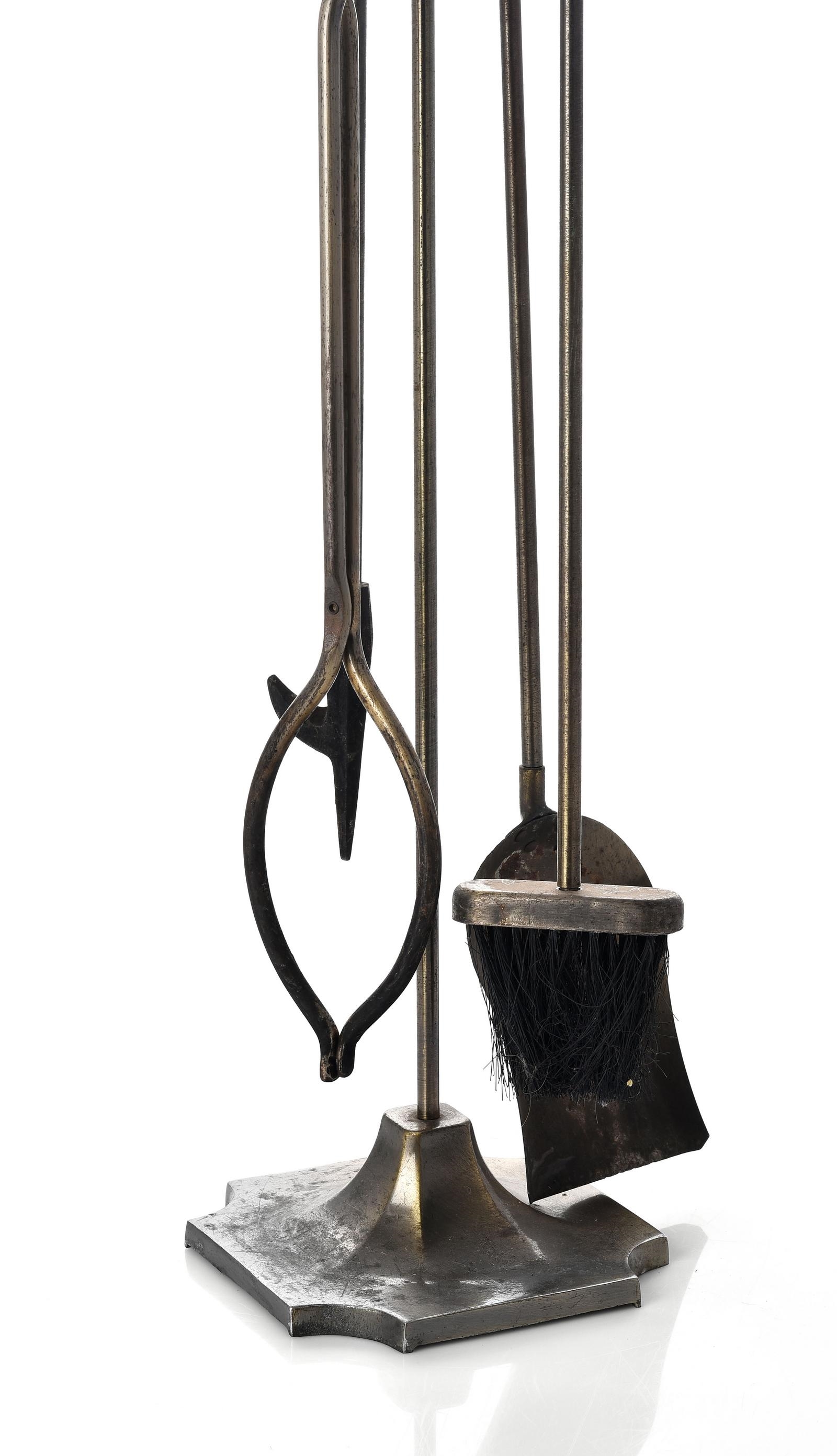 STEEL | Brass plated steel fire irons on stand | MutualArt