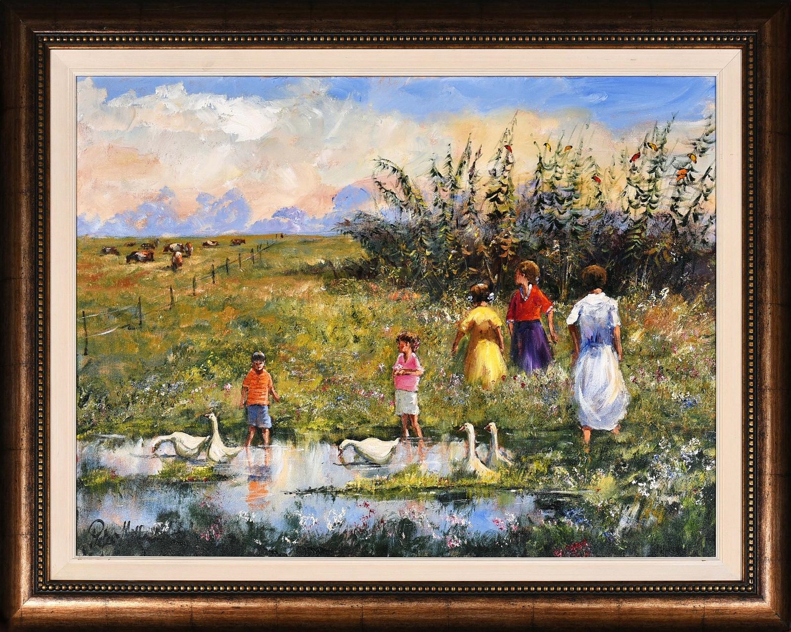 Pieter Millard | Children and Geese by a Pond | MutualArt