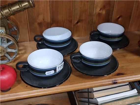 Black | A Set of four Denby England stoneware teacups and saucers in ...
