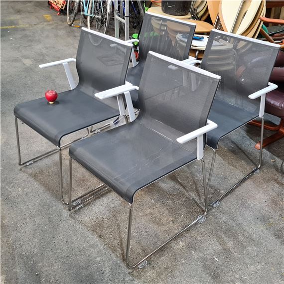 Stick | Four as new ICF Stick Chairs with skid base, featuring a frame ...