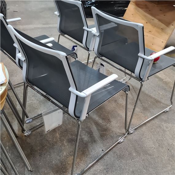 Stick | Four as new ICF Stick Chairs with skid base, featuring a frame ...