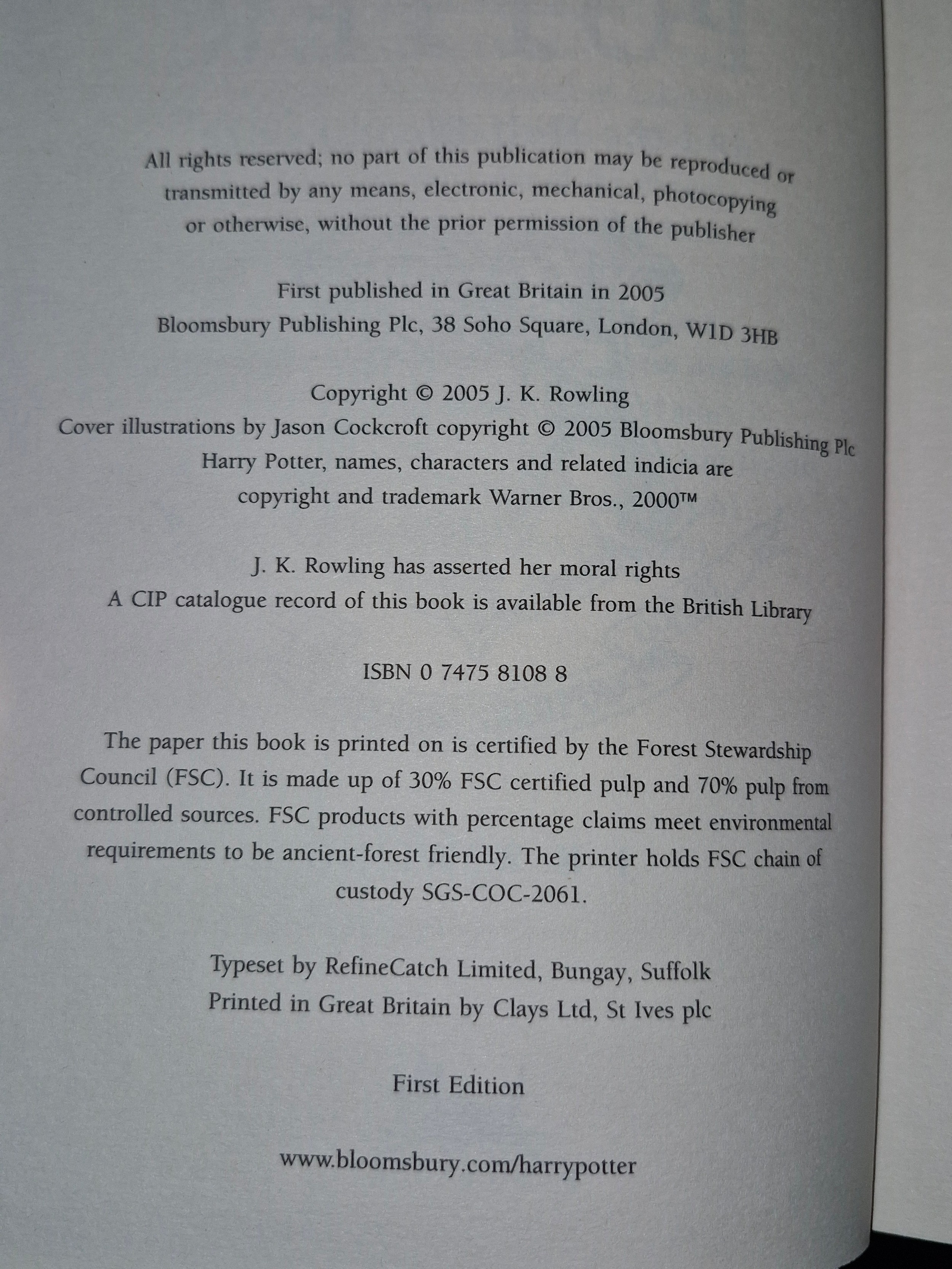 Mark Winslow Potter | Four first edition Harry Potter hard back books ...