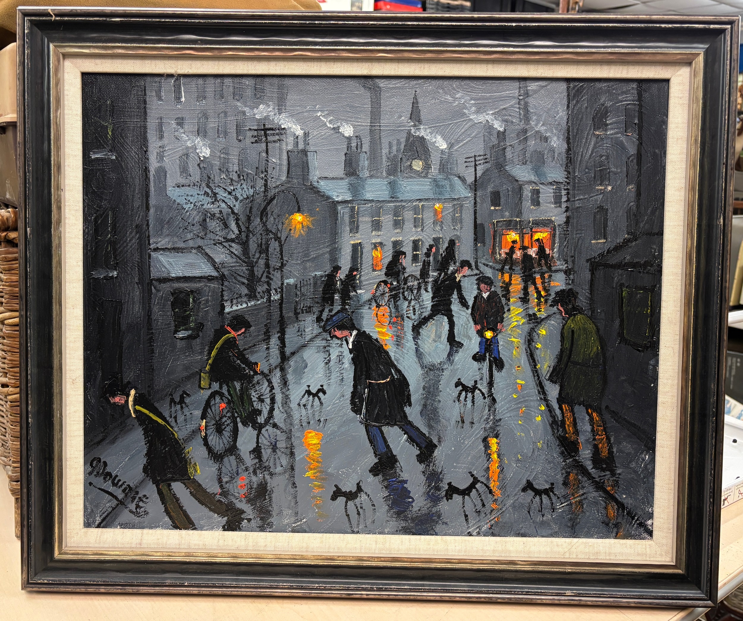 James Downie | 20TH CENTURY OIL ON CANVAS FIGURES IN A NIGHT STREET ...