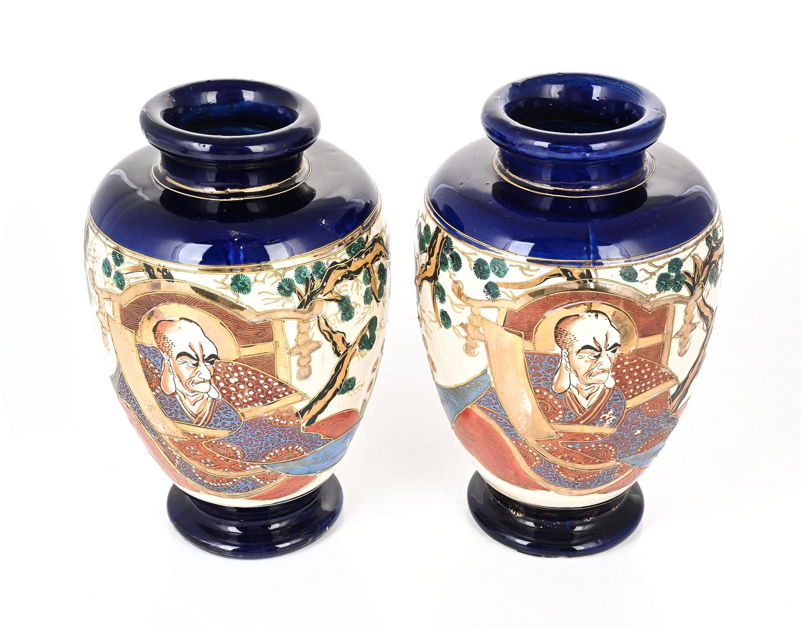 Cobalt | Pair of 20th Century Japanese Satsuma vases depicting ...