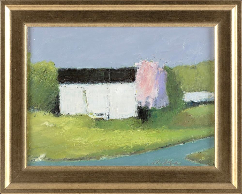 Maureen Chatfield | White barn with black roof in a green landscape ...