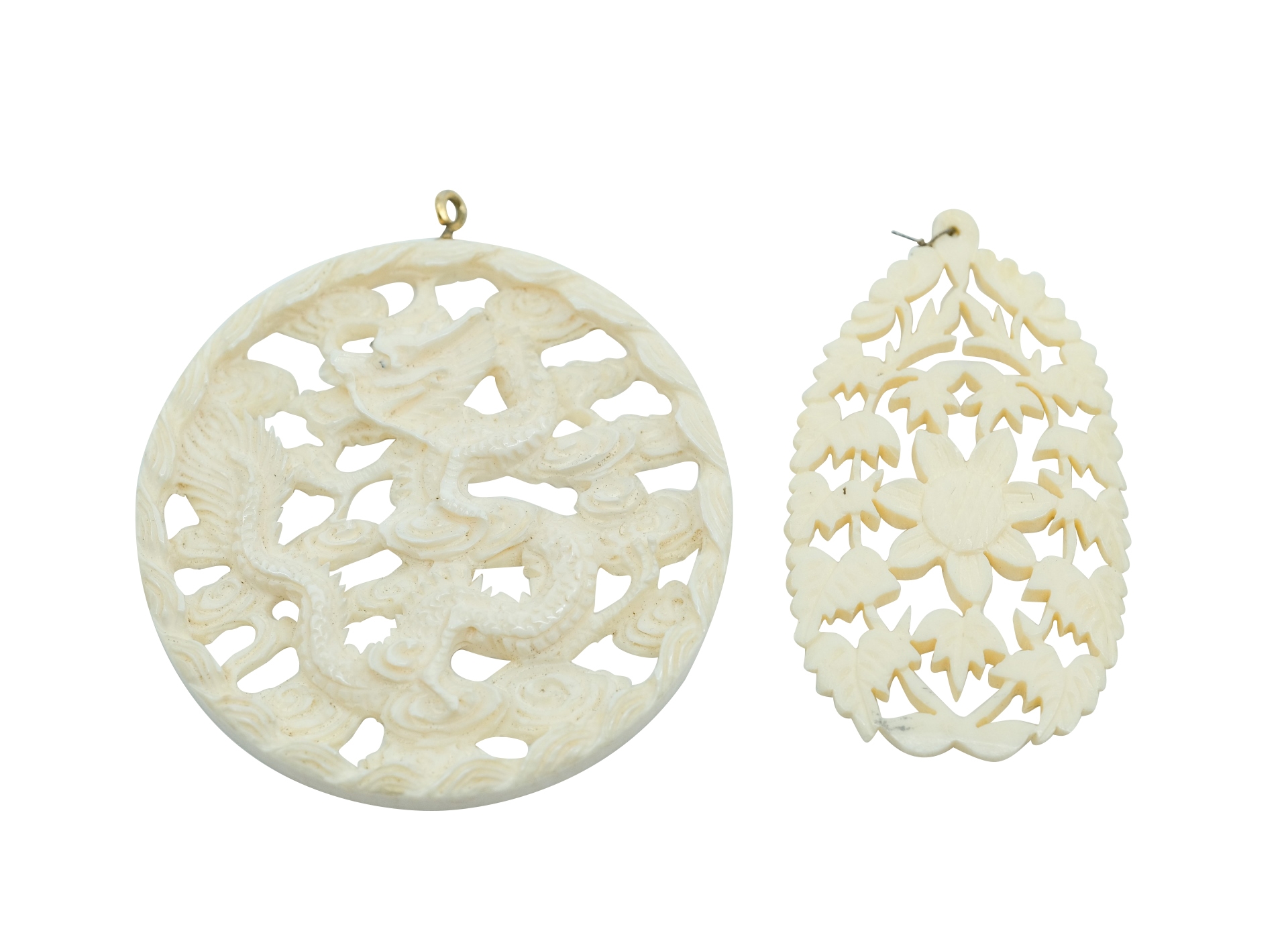 Dragon | ANTIQUE CARVED PRE-BAN IVORY PENDANTS, PAIR | MutualArt