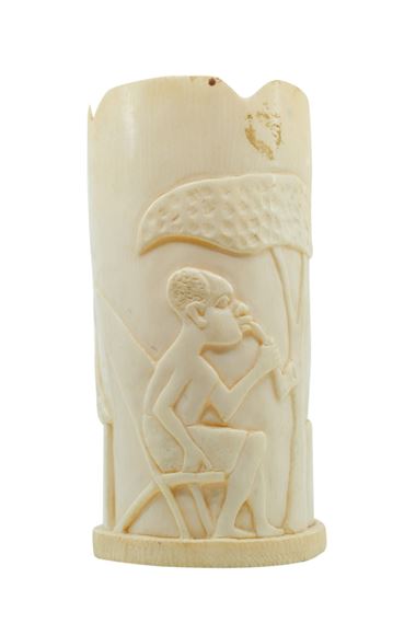 Hollow | ANTIQUE AFRICAN PRE-BAN IVORY CARVED CYLINDER | MutualArt