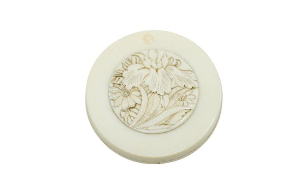 Ivory | ANTIQUE PRE-BAN IVORY CARVED FLORAL LIDDED CONTAIN | MutualArt