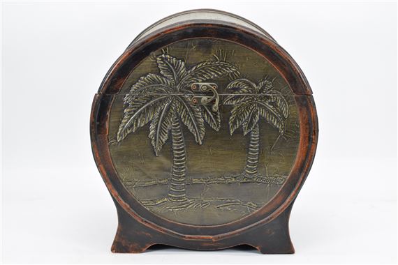 Front | ROUND WOODEN PALM TREE CONTAINER FLORAL TRUNK | MutualArt