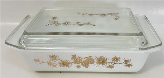 White | RETRO GOLD OVER WHITE PYREX COVERED CASSEROLE | MutualArt