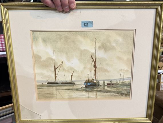 Alan Whitehead | a watercolour of moored fishing boats | MutualArt