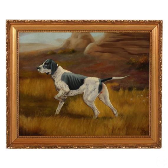 English School, 19th Century | Antique Sporting Pointer Dog Landscape ...