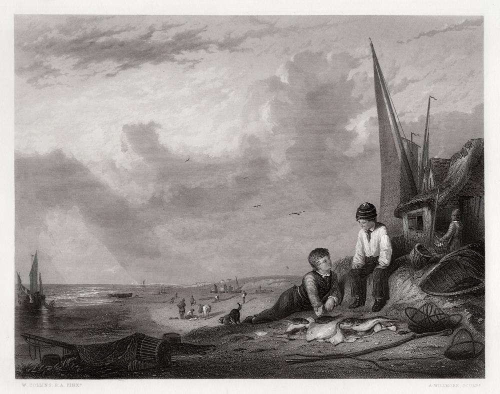 William Collins | WILLIAM COLLINS 1800s Engraving The Fisher-Boys Catch ...