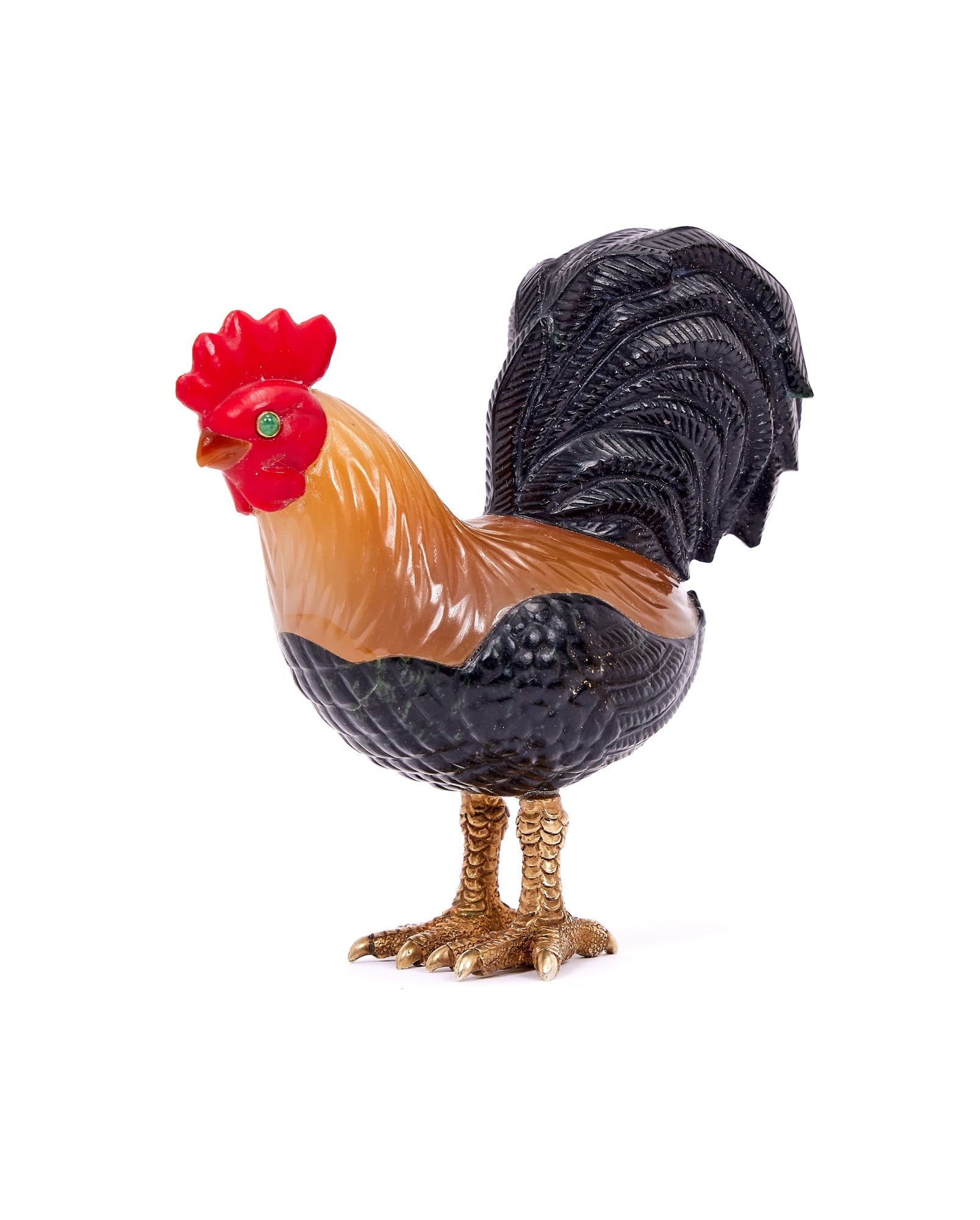 Silver | A FABERGE STYLE CARVED HARDSTONE AND SILVER GILT MODEL OF A COCKEREL | MutualArt