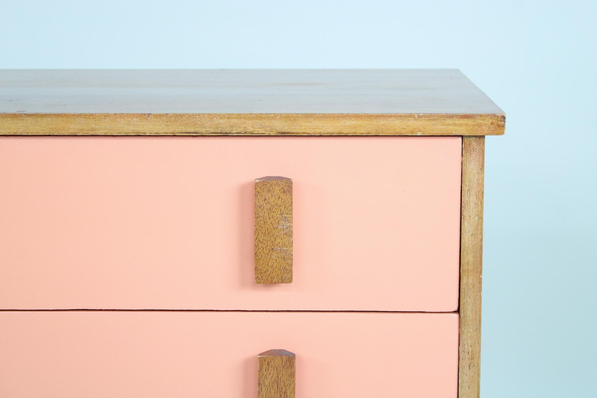 Front | Mid-Century Modern Pink Wood Brutalist Dresser | MutualArt