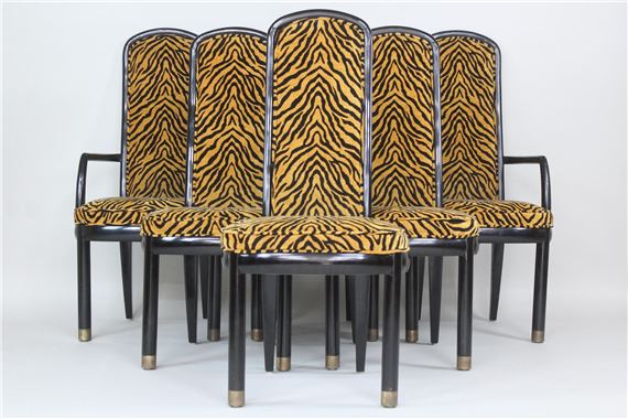 Spots | Set of 6 Mid Century Modern Henredon Tiger Print Chairs | MutualArt