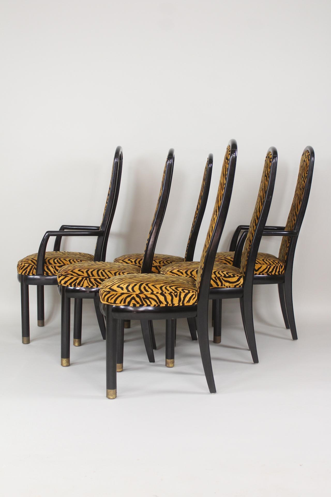 Spots | Set of 6 Mid Century Modern Henredon Tiger Print Chairs | MutualArt