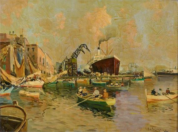 Luigi Bertolingrande | DIPINTO PORTO DI LUIGI BERTOLIN GRANDE | MutualArt