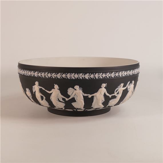Black | Wedgwood, dip black Jasperware Dancing Hours fruit bowl. Impressed 'Wedgwood' with 'Made ...