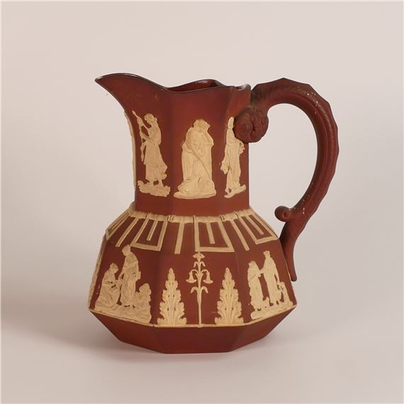 White | Early 19th century Spode redware Hydra jug. Decorated in white ...