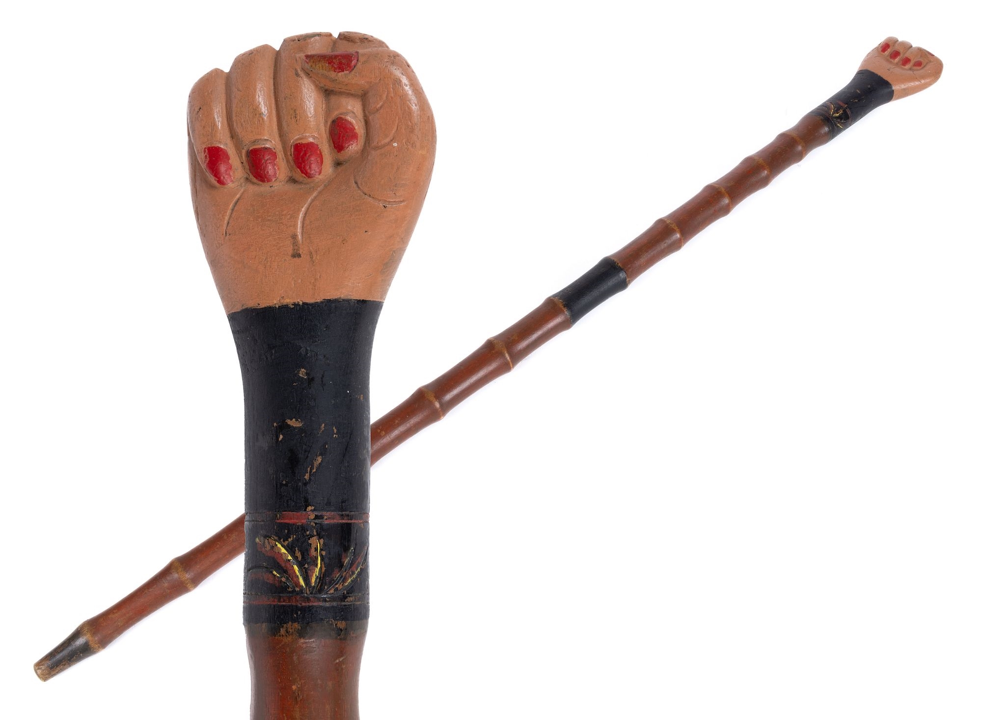 Stick | AMERICAN FOLK ART CARVED AND PAINTED CANE / WALKING STICK (19th ...