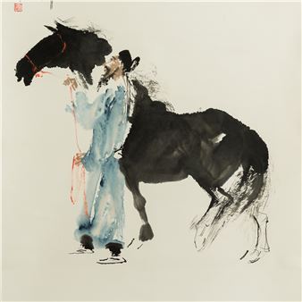 Peng Xiancheng | A Chinese painting of 'Bo Le selecting horse', by Peng ...