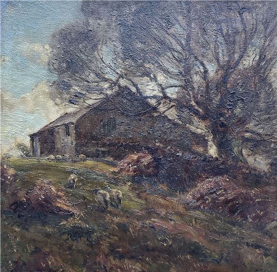 Herbert Royle | Hilltop Barn with Sheep Grazing | MutualArt