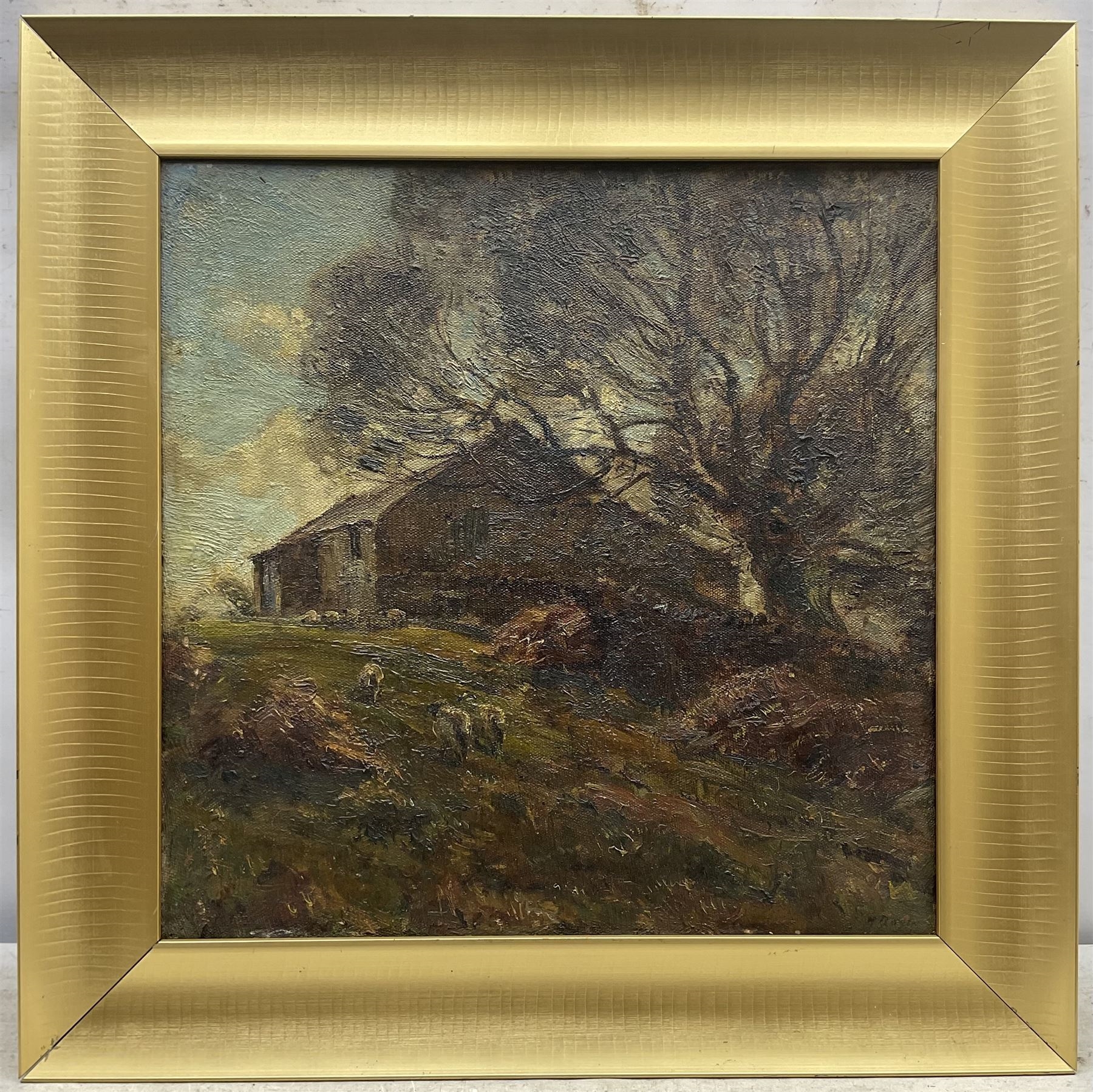 Herbert Royle | Hilltop Barn with Sheep Grazing | MutualArt