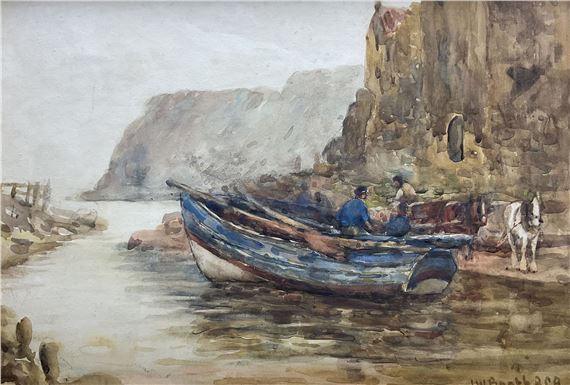 James William Booth | Cobles at Staithes with Horse and Cart on the ...