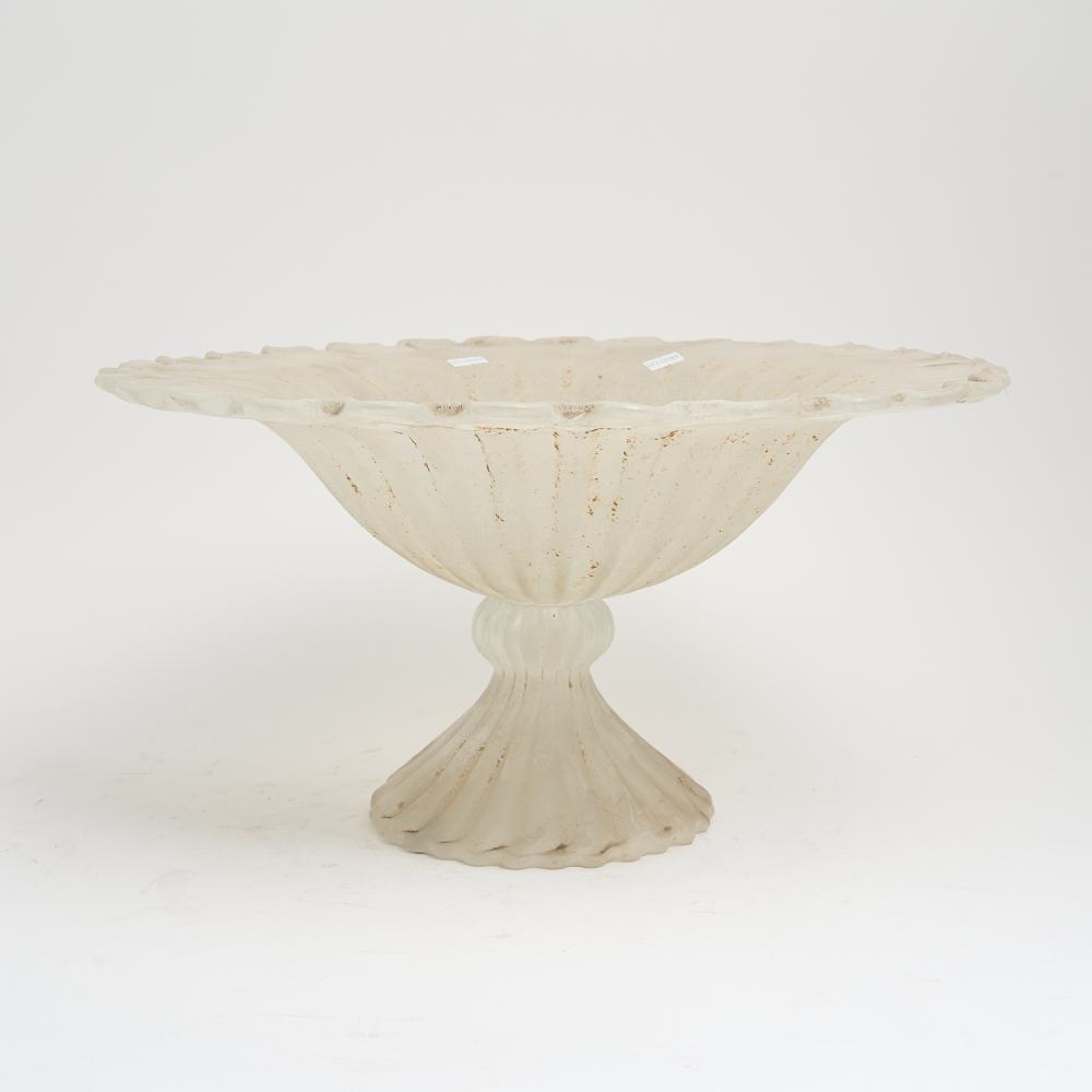 Unknown | A LARGE FROSTED FLUTED GLASS CENTRE BOWL WITH A SCALLOPED ...
