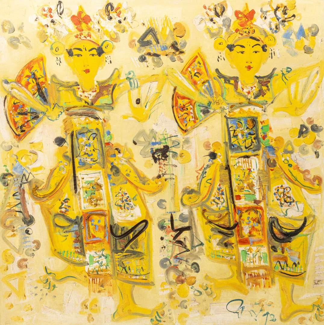 Nyoman Gunarsa | Two Balinese dancers in yellow | MutualArt