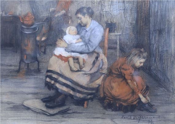 Marie Heyermans | Moeder met kinderen bij de stoof (99) | MutualArt