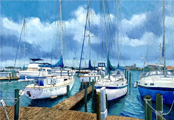Mauricio Garay | Mauricio Garay Original Painting Docked Boats 60 x 40 ...