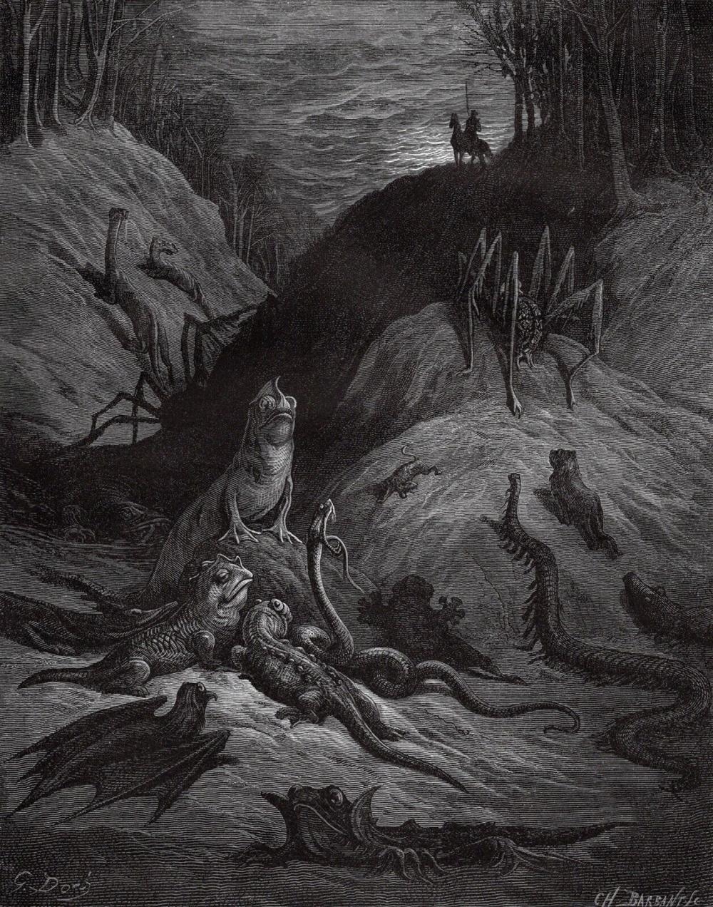 Gustave Doré | FRAMED 1800s DORE Orlando Furioso Woodcut Monsters in ...