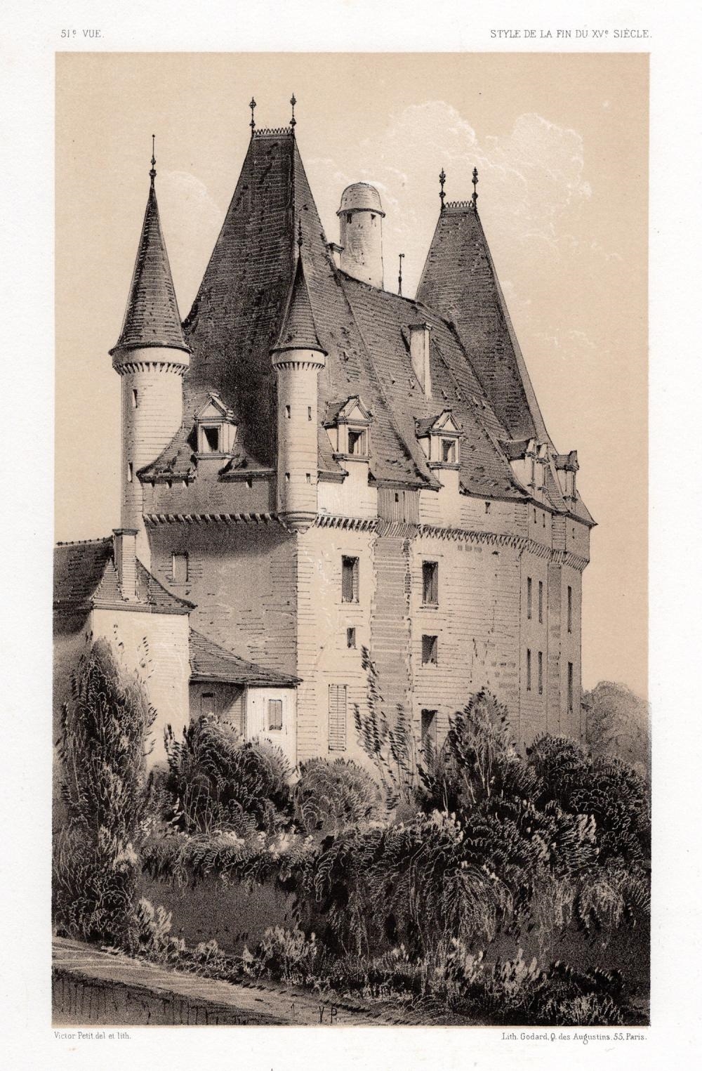 Victor Petit | 1800s Victor Petit Original Lithograph Chateau De ...