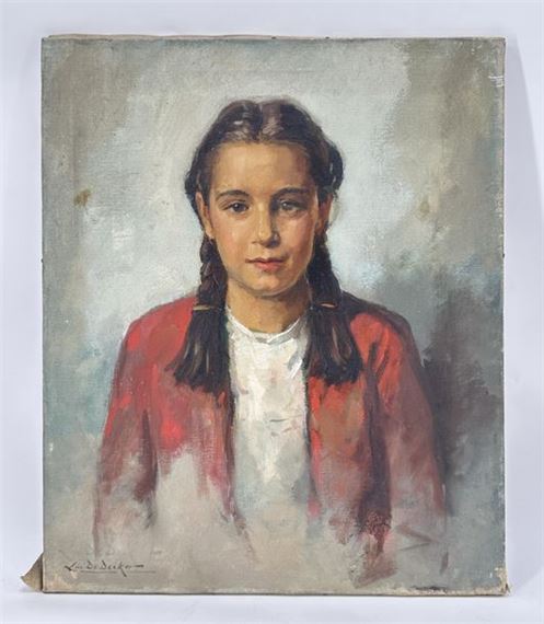 Luc De Decker | Portrait of a Young Girl with Red Gillet | MutualArt