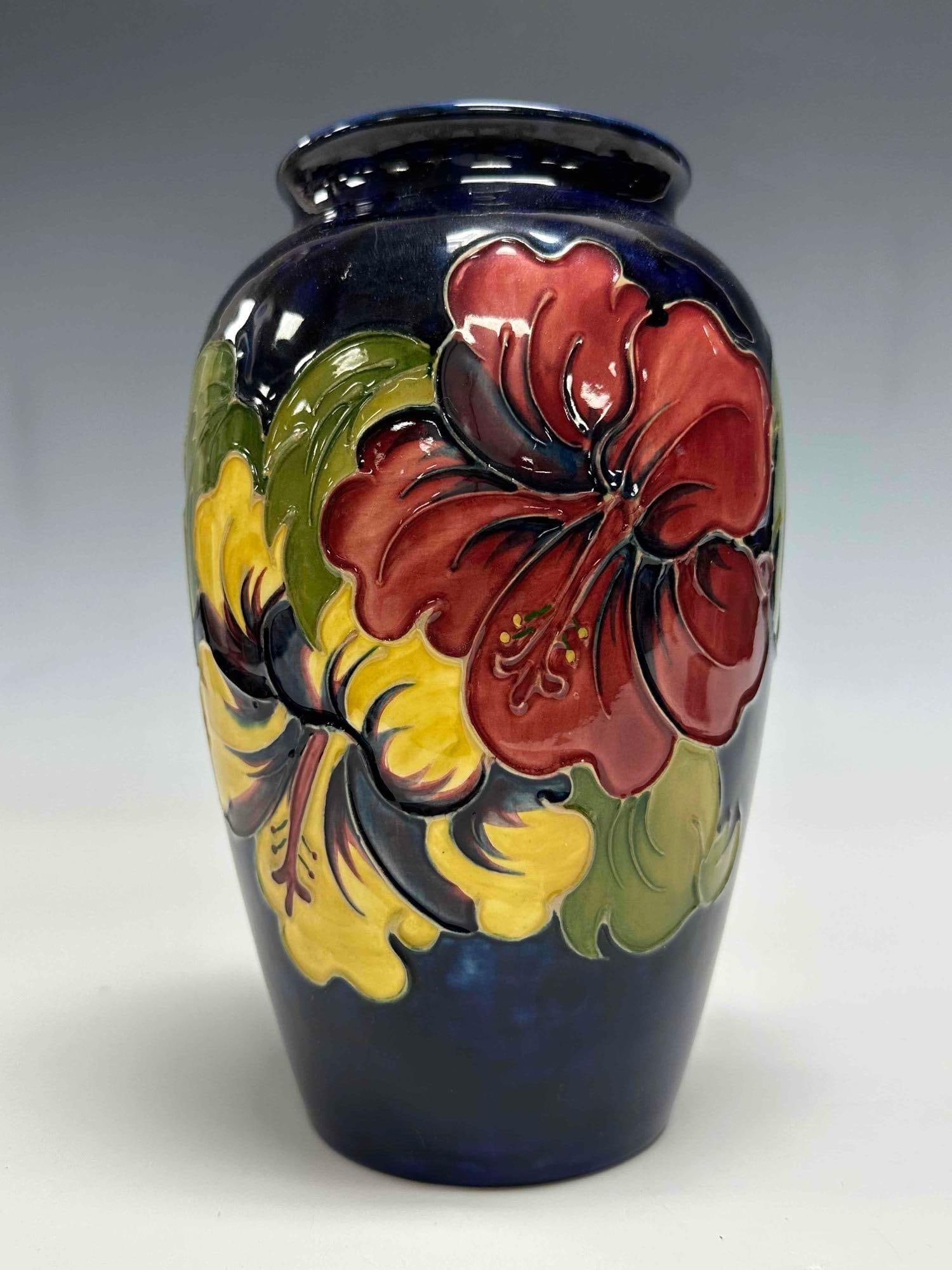 Green | Large Moorcroft Hibiscus Patterned Vase | MutualArt