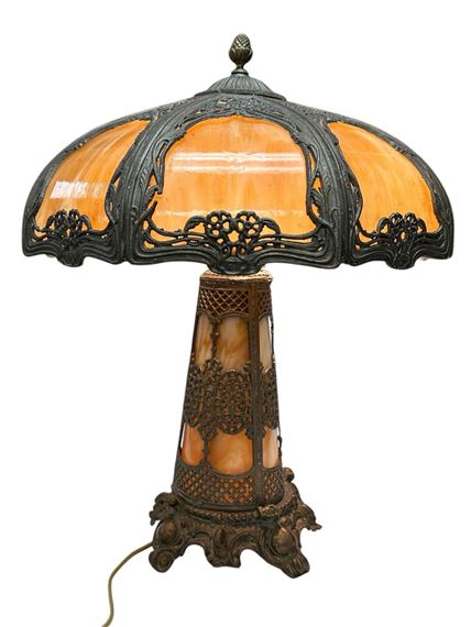 American Art Deco | American Art Deco Slag Glass Panel Lamp | MutualArt