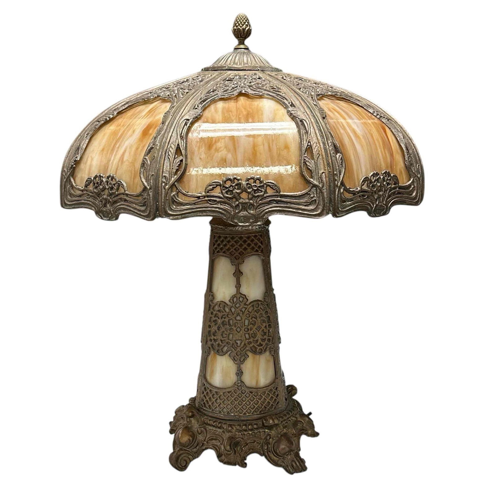 American Art Deco | American Art Deco Slag Glass Panel Lamp | MutualArt