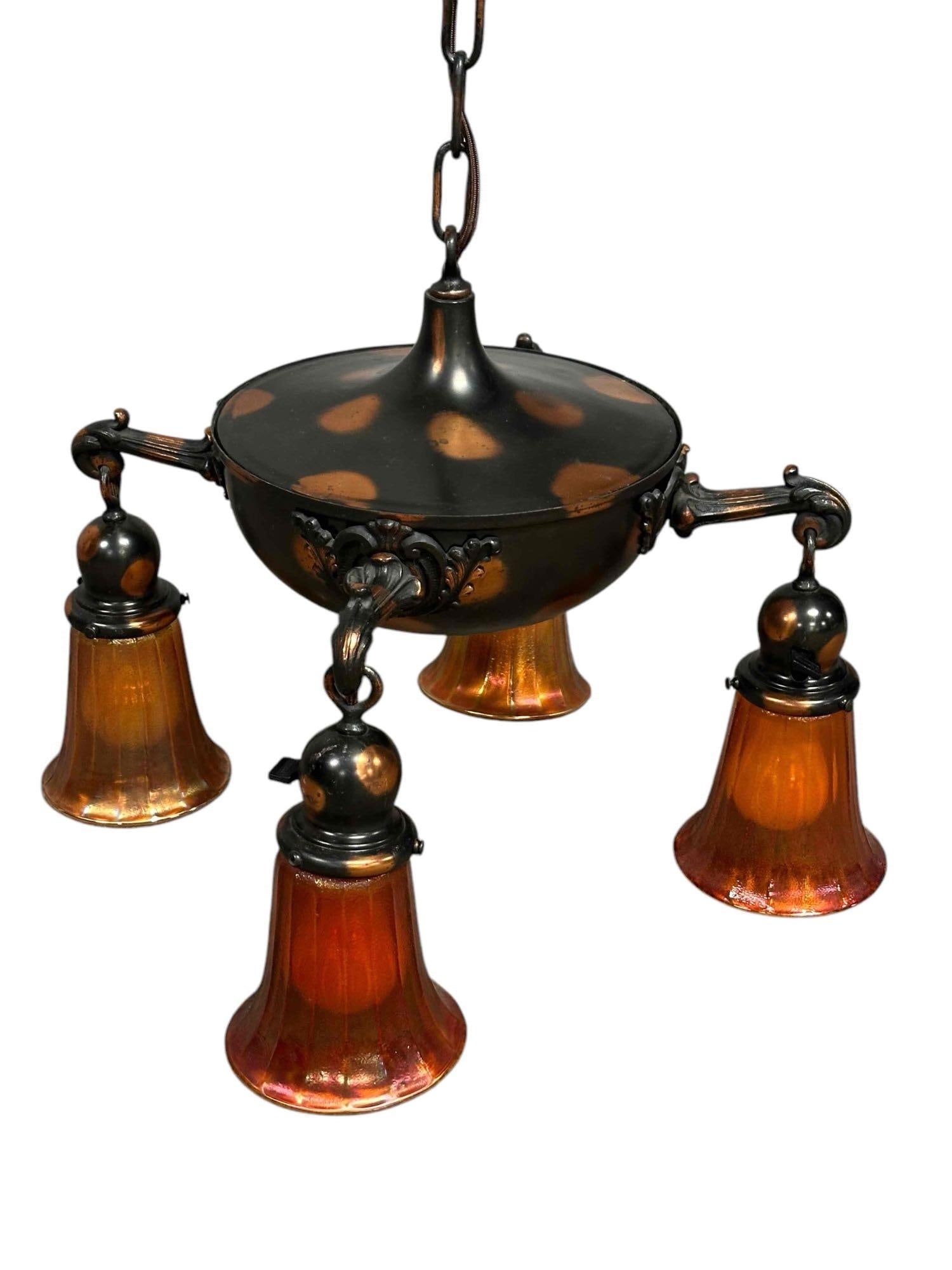 Ceiling | Arts and Crafts Japaned Patina Four Light Fixture | MutualArt