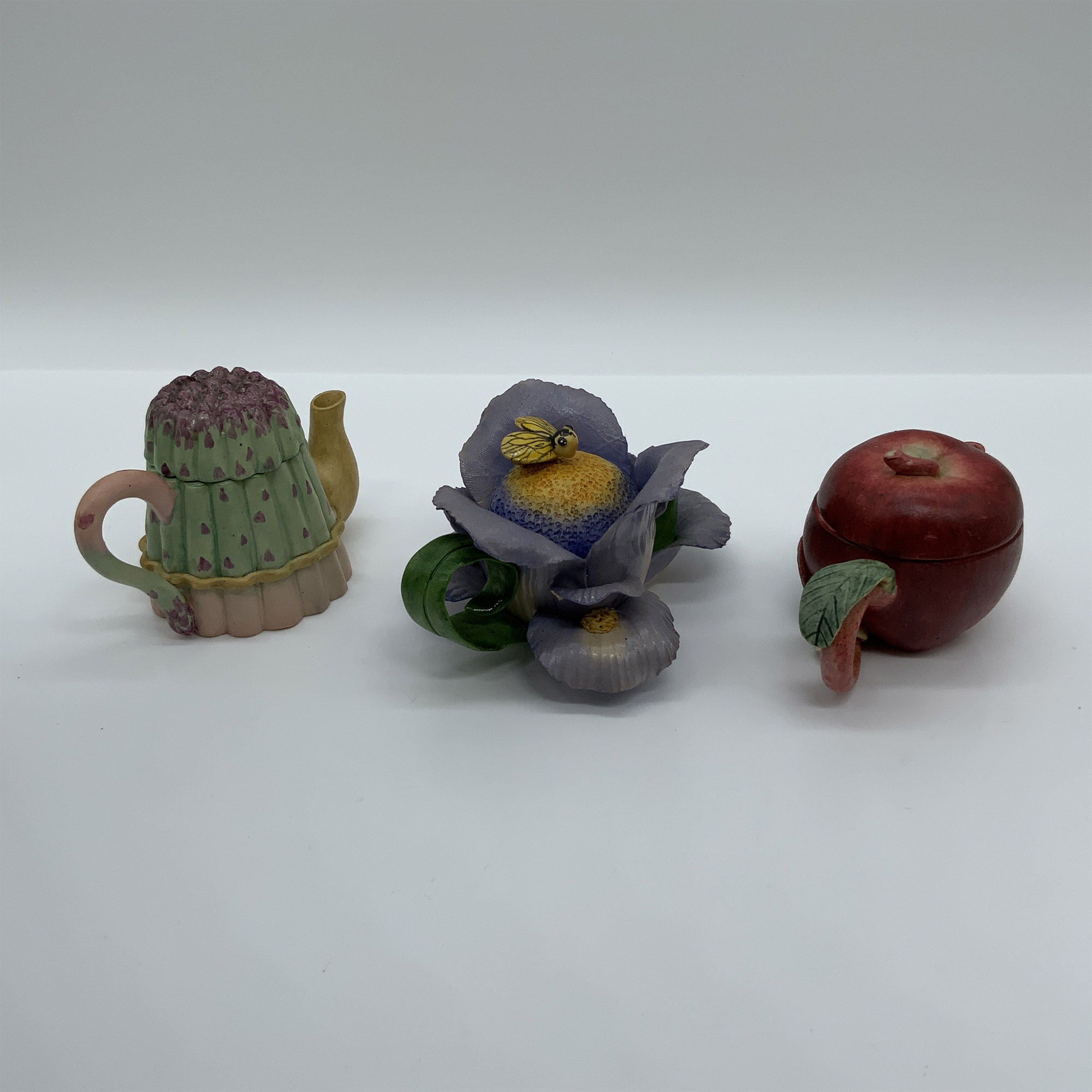 nature | 3pc Ceramic Teapot Mini Doll House, Apple, Iris, Cactus (20th Century) | MutualArt