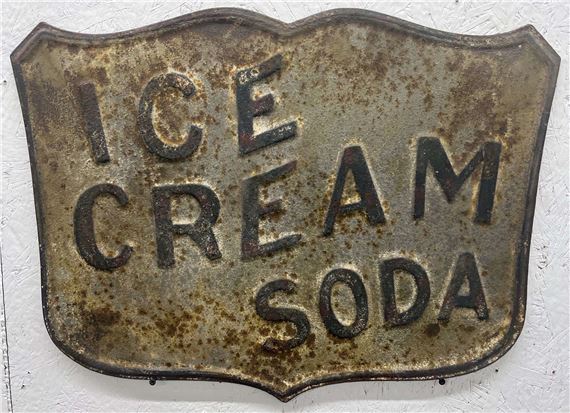 Rusty | G) Embossed Metal Ice Cream Soda Sign | MutualArt