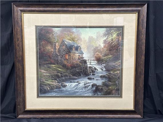 Thomas Kinkade | Framed pen signed Thomas Kinkade cobblestone | MutualArt