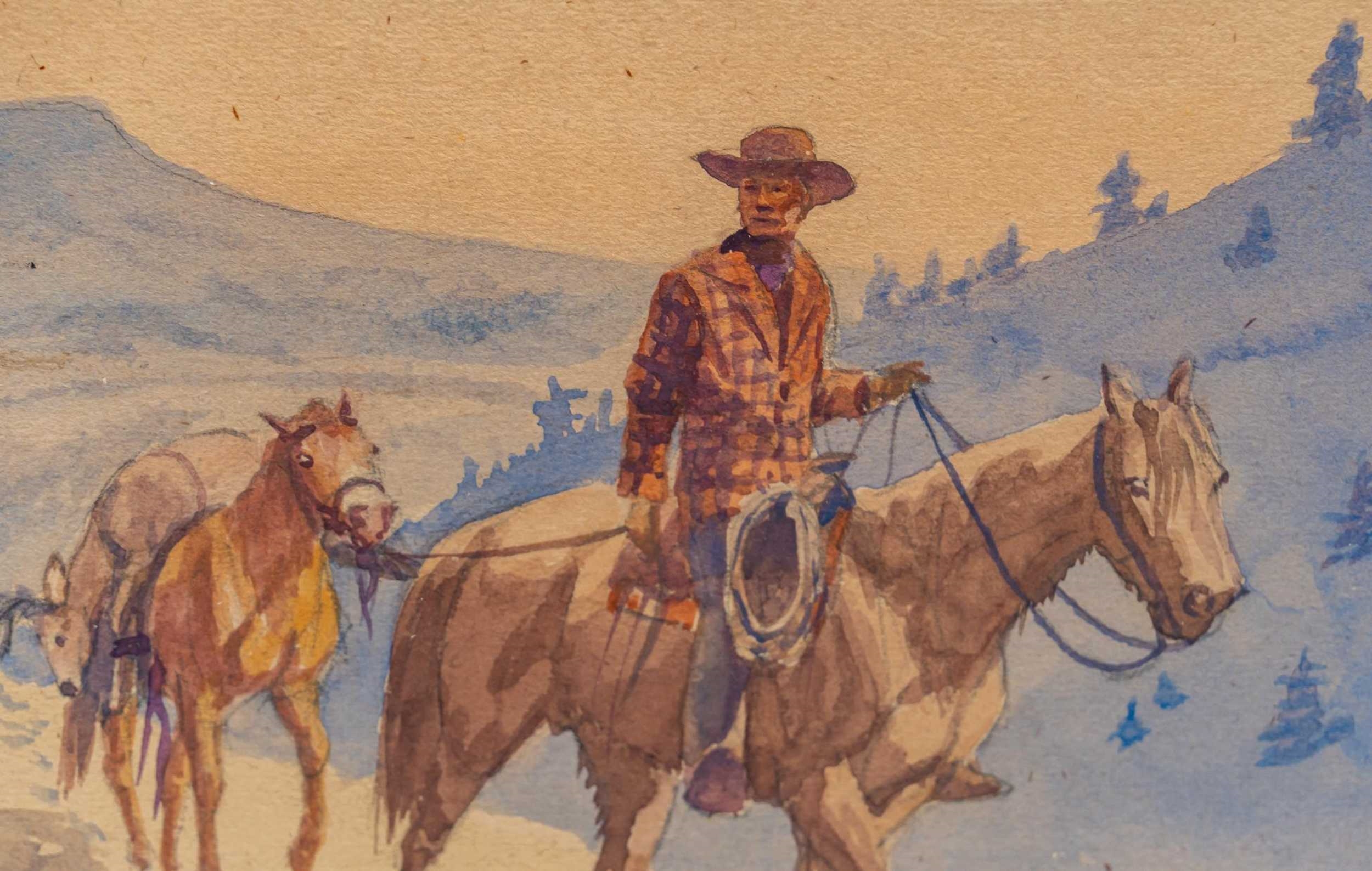Leonard Howard Reedy | Cowboy Leading Horses | MutualArt