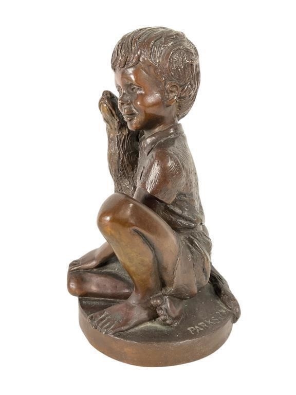 Charles Parks | Charles Parks Bronze Boy & Dog Sculpture | MutualArt