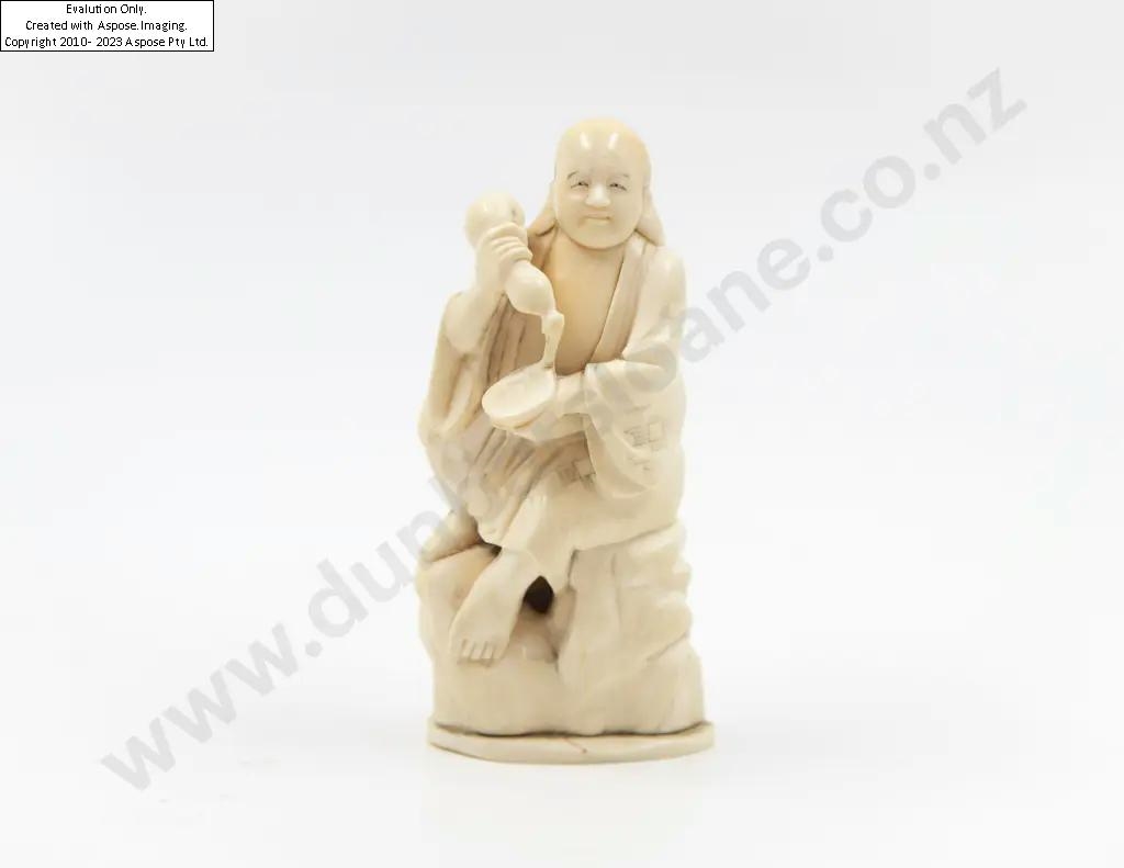 Ivory | Signed Carved Ivory Figure of A Immortal Seated on Craggy Rock ...