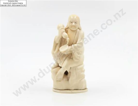Ivory | Signed Carved Ivory Figure of A Immortal Seated on Craggy Rock ...