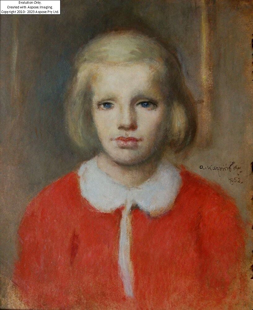 Alfons Karpiński | Portret dziewczynki w czerwonej sukience, 1952 ...